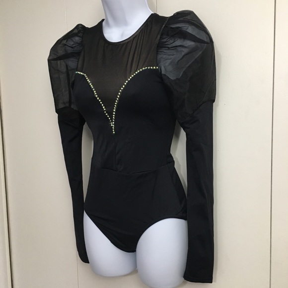Weissman | Costumes | Weissman Black Puff Sleeve Small Adult Leotard ...